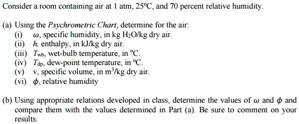 SOLVED: Consider a room containing air at 1 atm25C,and 70 percent relative humidity a) Using the ...