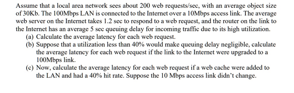 SOLVED: Assume that a local area network sees about 200 web requests/sec, with an average object ...