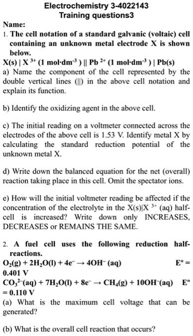 SOLVED: Electrochemistry 3-4022143 Training questions3 Name: The cell ...
