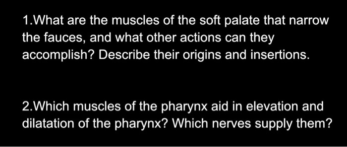 1.What are the muscles of the soft palate that narrow the fauces, and ...