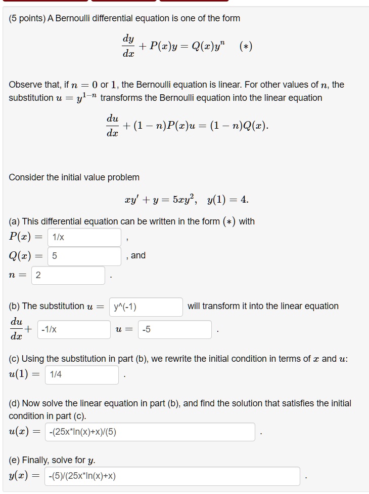 SOLVED:points) A Bernoulli differential equation is one of the form dy ...