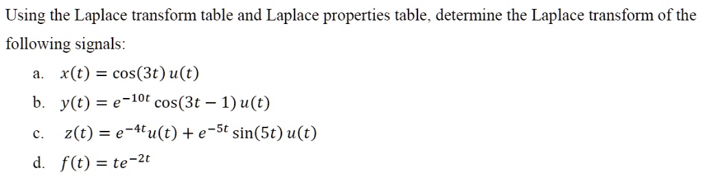 [GET ANSWER] Using the Laplace transform table and Laplace properties ...