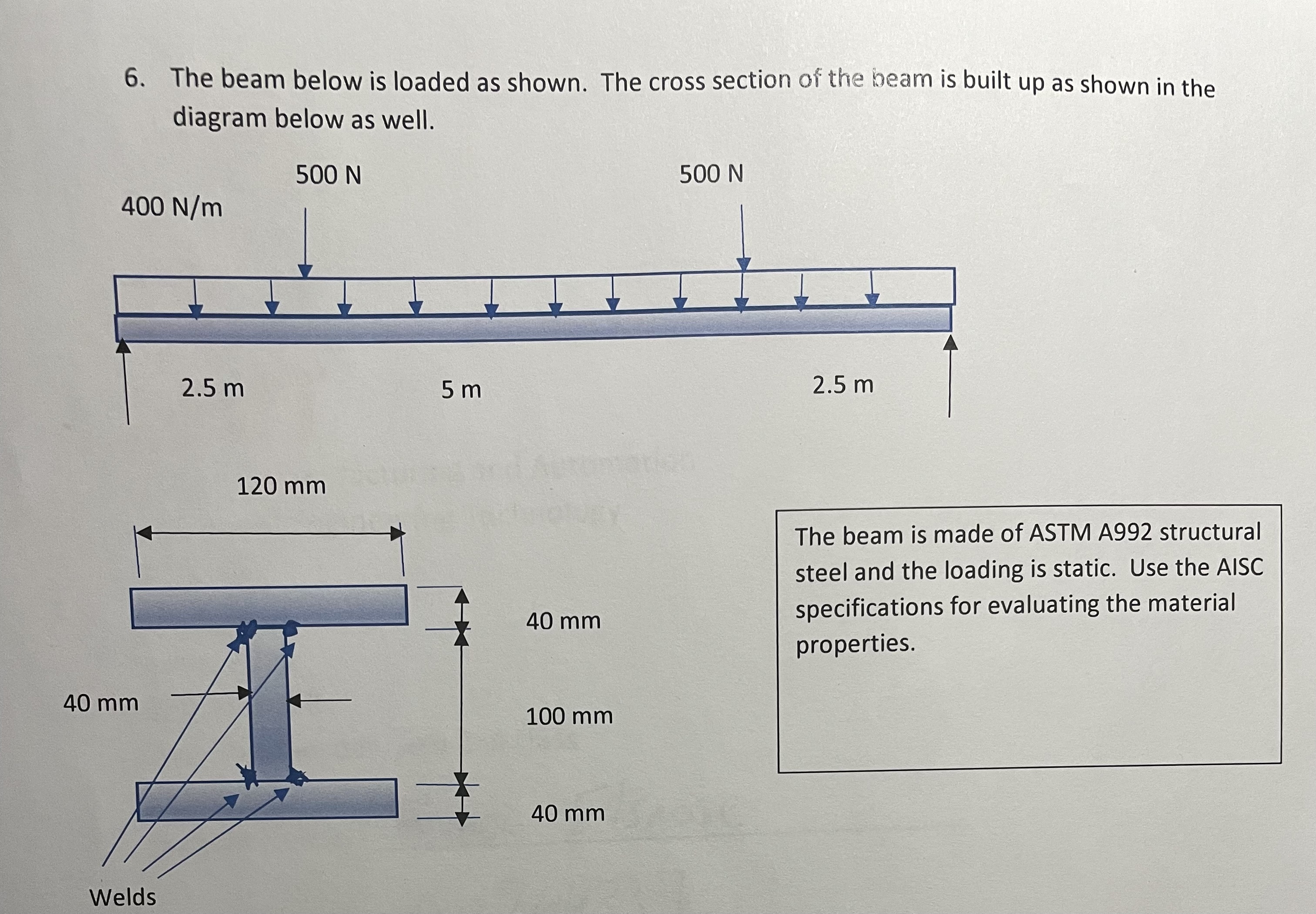 6. The beam below is loaded as shown. The cross section of the beam is ...