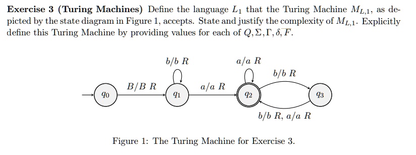SOLVED: Exercise 3 (Turing Machines): Define the language L1 that the Turing Machine ML,1, as ...
