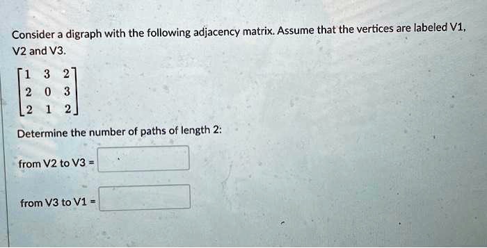consider a digraph with the following adjacency matrixassume that the vertices are labeled v1 v2 ...