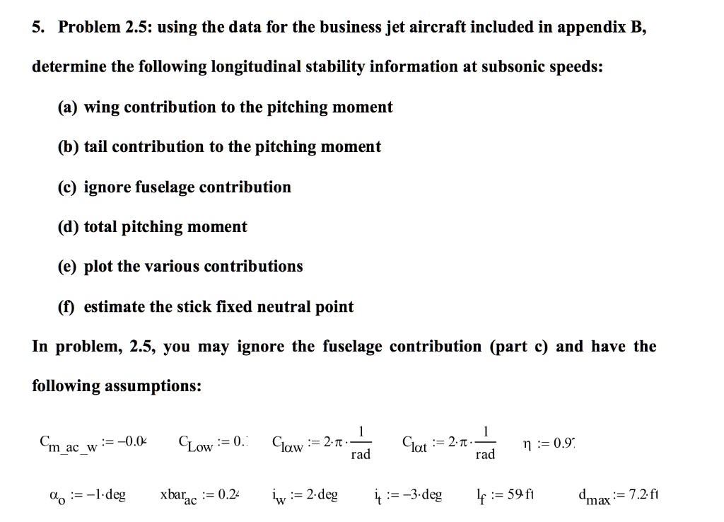 5 problem 25 using the data for the business jet aircraft included in appendix b determine the ...