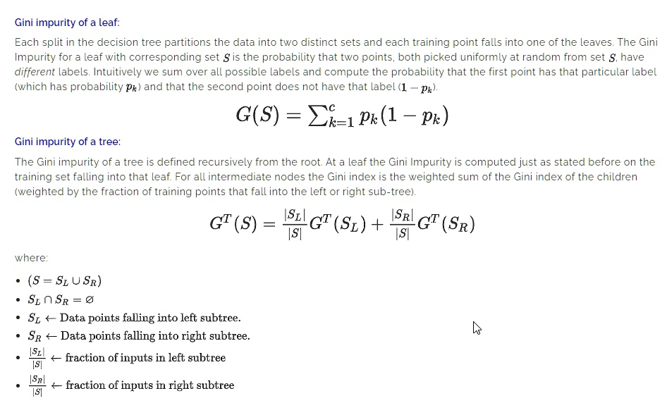 Gini impurity of a leaf: Each split in the decision tree partitions the data into two distinct ...
