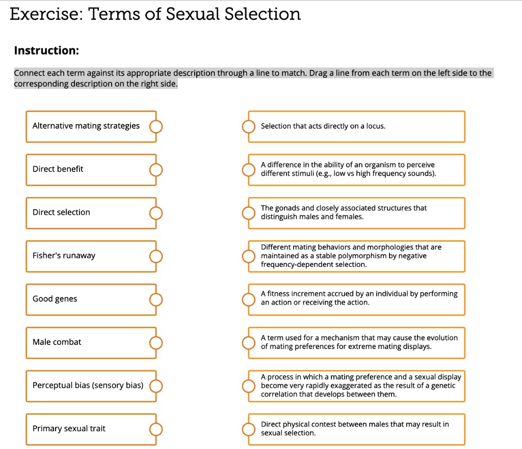 SOLVED: Exercise: Terms of Sexual Selection Instruction: Connect each ...