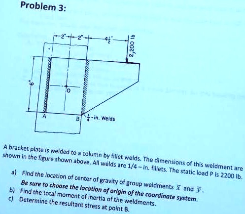 Problem 3: 2" 2" 4 1/2 6" A B 1/4 -in. Welds 2,200 lb A bracket plate ...