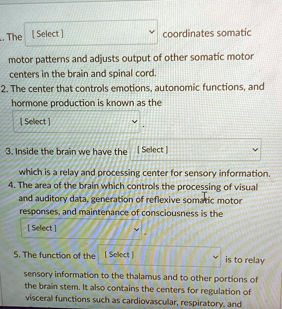 1. The [Select] coordinates somatic motor patterns and adjusts output ...