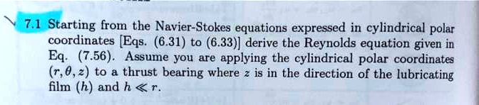 SOLVED: 7.1 Starting from the Navier-Stokes equations expressed in ...