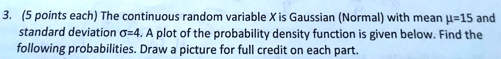 SOLVED: 3 (5 points each) The continuous random variable Xis Gaussian (Normal) with mean 4-15 ...
