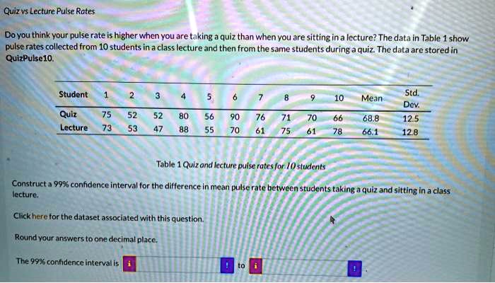 SOLVED: Quiz vs Lecture Pulse Rates Doyou think your pulse rate higher ...