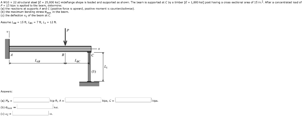 A W10 ×22 structural steel [E = 29,000 ksi] wideflange shape is loaded ...