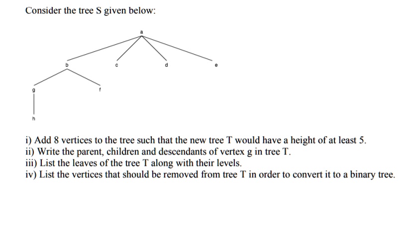 SOLVED:Consider the tree S given below: i) Add 8 vertices to the tree ...