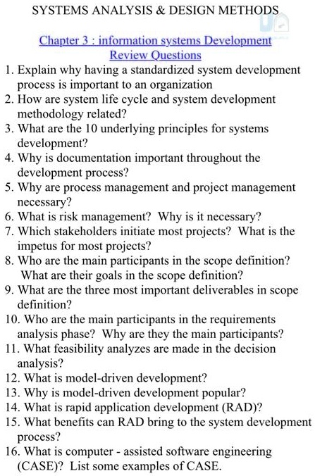 SYSTEMS ANALYSIS DESIGN METHODS Chapter 3: information systems Development Review Questions 1 ...