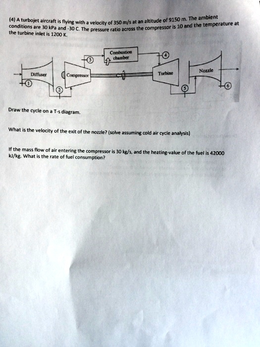 (4) A turbojet aircraft is flying with a velocity of 350 m/s at an ...