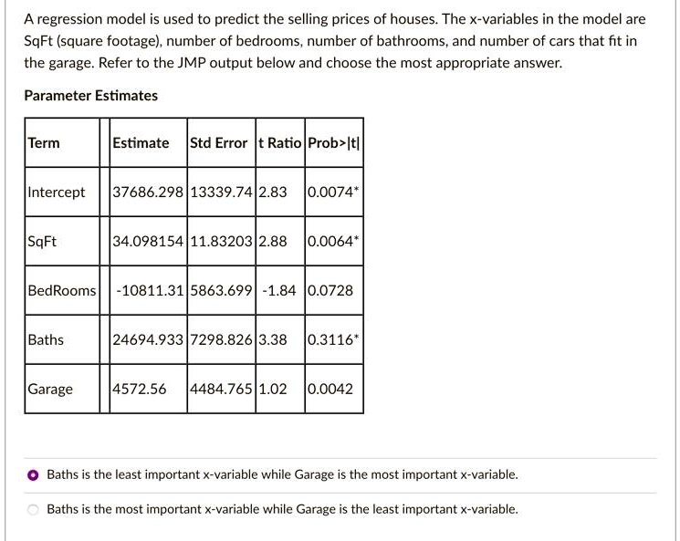SOLVED: A regression model is used to predict the selling prices of ...