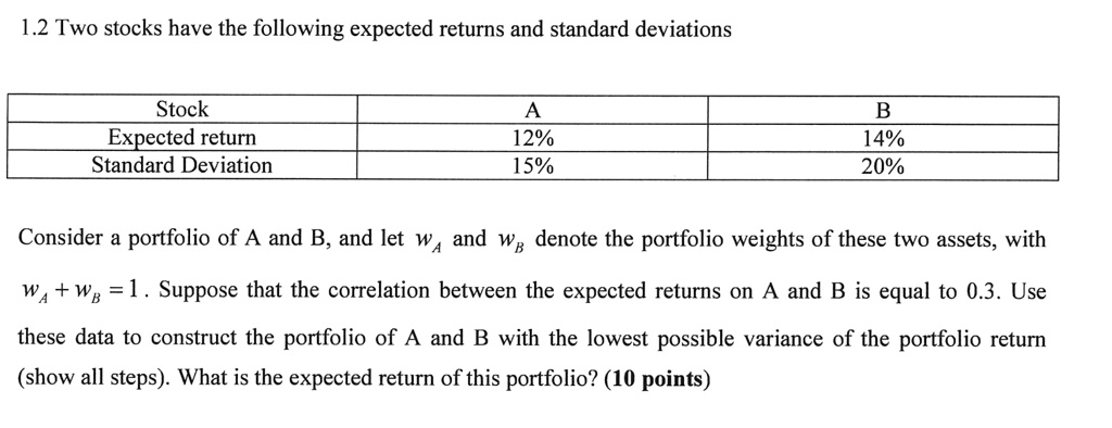 VIDEO solution: 1.2 Two stocks have the following expected returns and standard deviations Stock ...