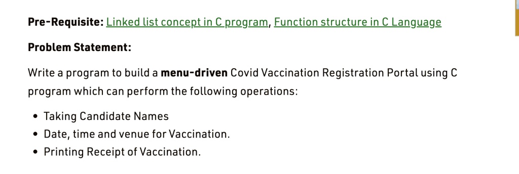 SOLVED: Pre-Requisite: Linked list concept in C program, Function ...