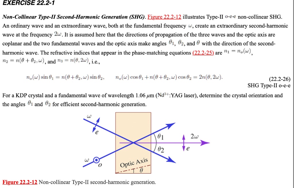 SOLVED: EXERCISE 22.2-1 Non-Collinear Type-II Second-Harmonic Generation (SHG). Figure 22.2-12 ...
