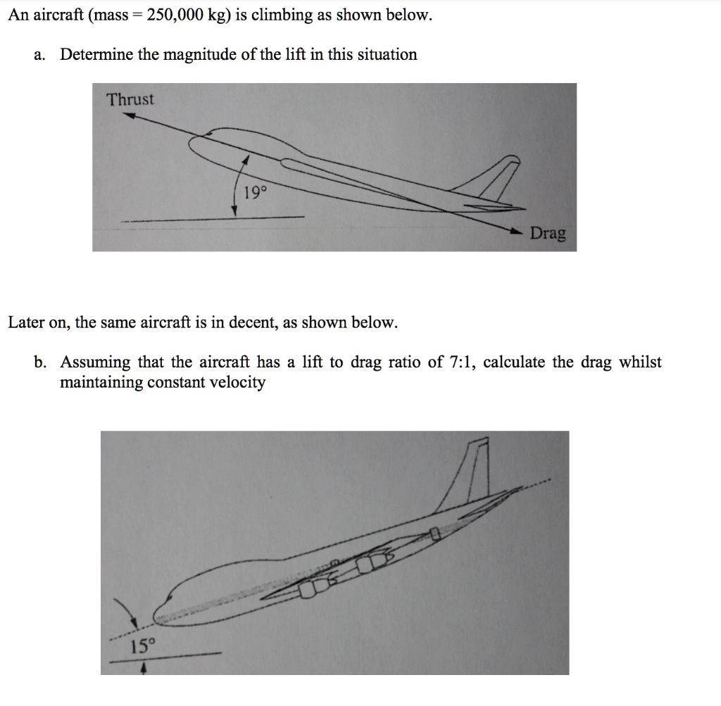 An aircraft (mass = 250,000 kg) is climbing as shown below. a ...