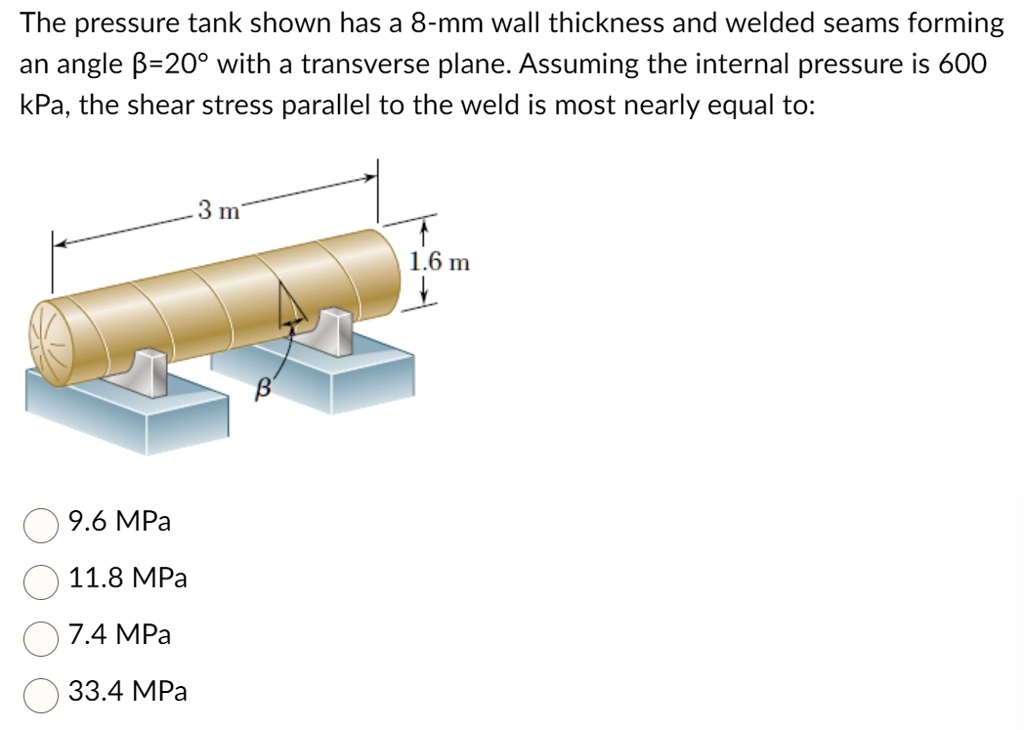 The pressure tank shown has a 8-mm wall thickness and welded seams ...