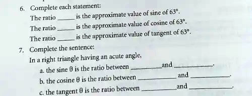 SOLVED: Complete each statement: the approximate value of sine of 639Â° is , The approximate ...