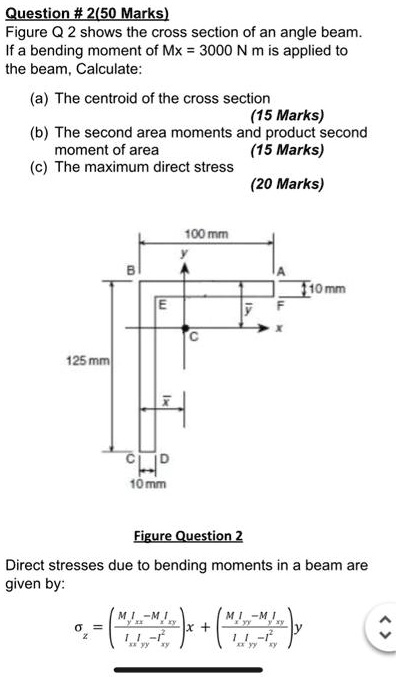 SOLVED: Question #2 (50 Marks): Figure Q2 shows the cross section of an angle beam. If a bending ...