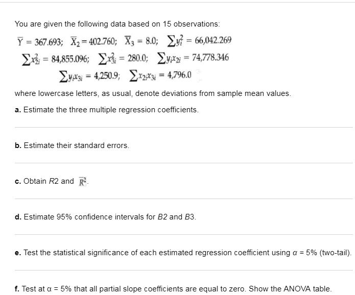 Solved You Are Given The Following Data Based On 15 Observations Y 367693 X1 402760 X2