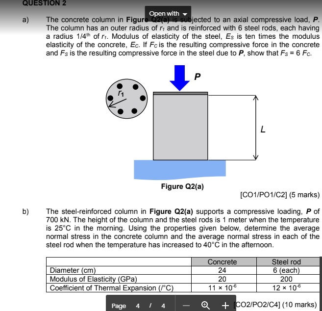 QUESTION 2 a) Open with The concrete column in Figure Q2(a) is subjected to an axial compressive ...
