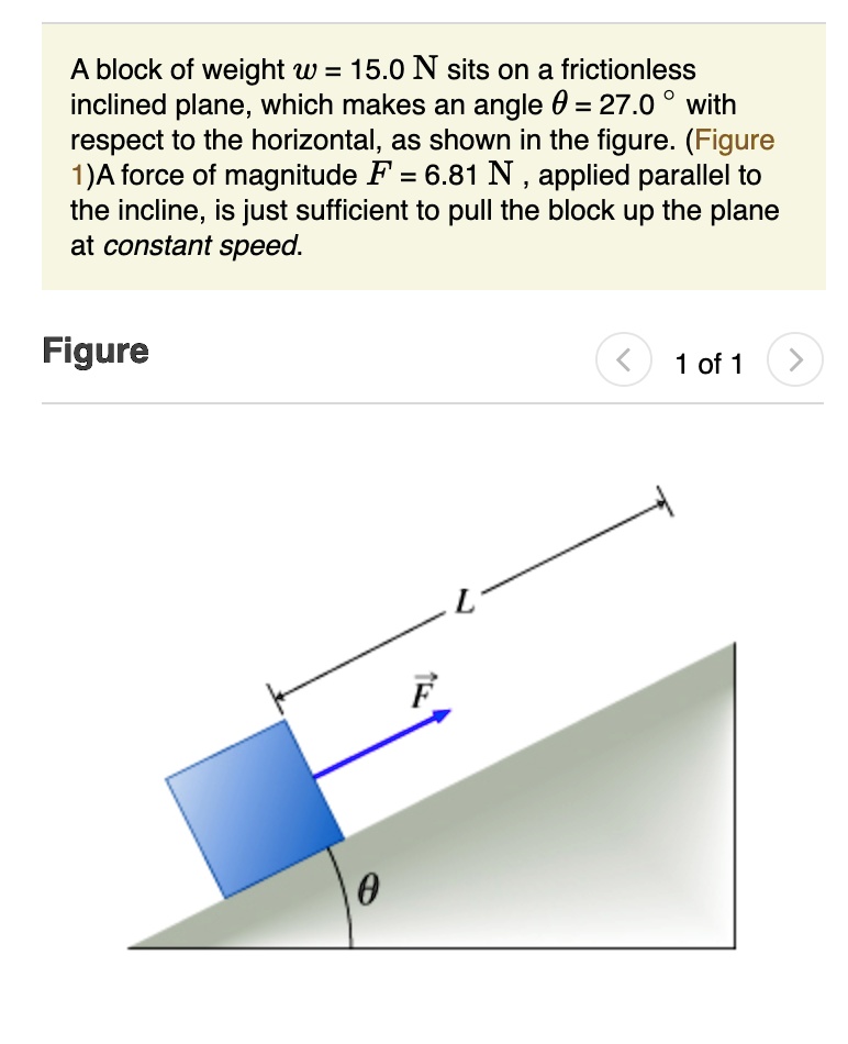 a block of weight w 150 n sits on a frictionless inclined plane which makes an angle 0 270 with ...