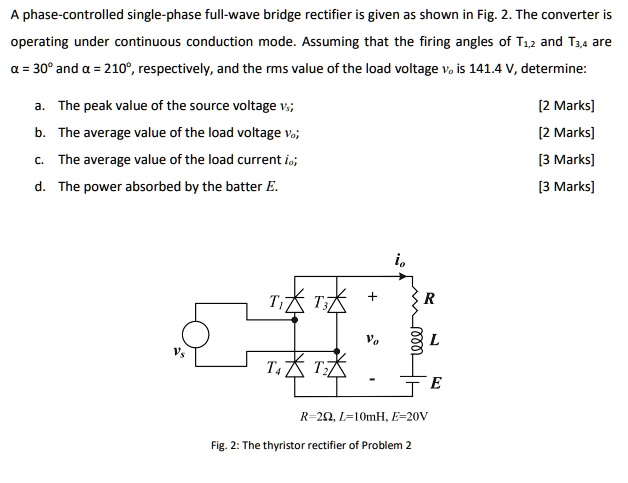 SOLVED: A phase-controlled single-phase full-wave bridge rectifier is given as shown in Fig. 2 ...