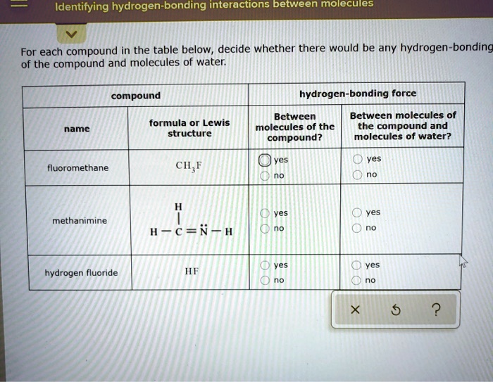 Identifying hydrogen-bonding interactions between molecules For each ...