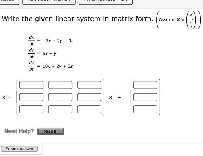 Write The Given Linear System In Matrix Form Assume Solvedlib 6564