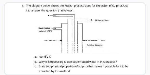 3. The diagram below shows the Frasch process used for extraction of ...