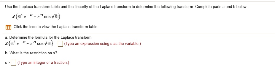 Use the Laplace transform table and the linearity of the Laplace ...