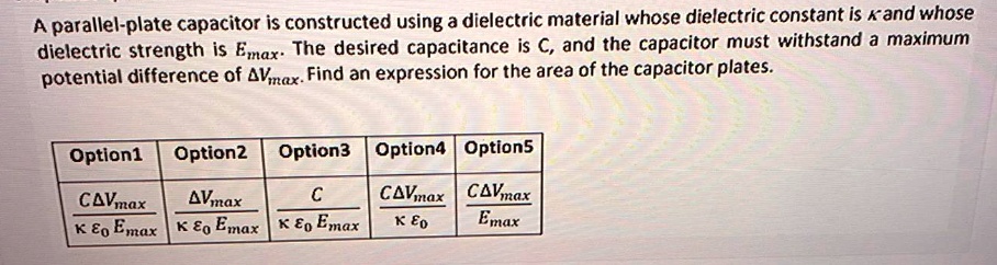 SOLVED: A parallel-plate capacitor is constructed using a dielectric material whose dielectric ...