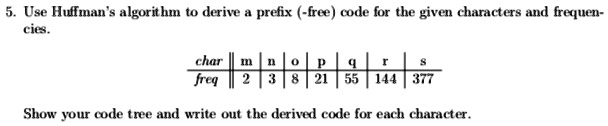 5 Use Huffmans Algorithm To Derive A Prefix Free Code For The Given 3696