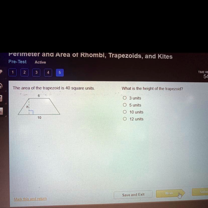 Perimeter and Area of Rhombi, Trapezoids, and Kites Pre-Test Active 1 2 ...