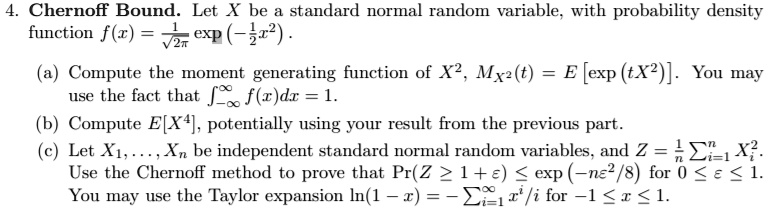 chernoff bound let be standard normal random variable with probability density function fr 72r ...