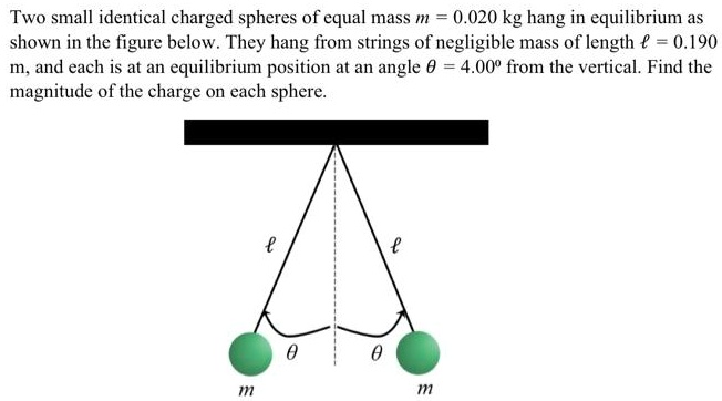 two small identical charged spheres of equal mass m 0020 kg hang in ...