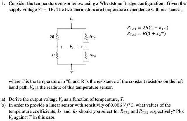 1. Consider the temperature sensor below using a Wheatstone Bridge ...