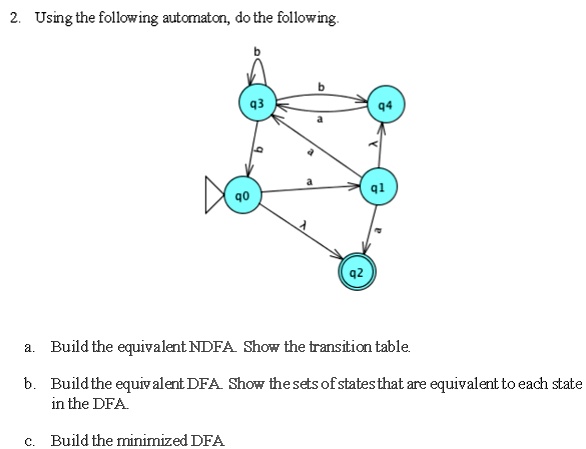 SOLVED: Using the following automaton, do the following: Build the ... SOLVED: Using the following automaton, do the following: Build the ...