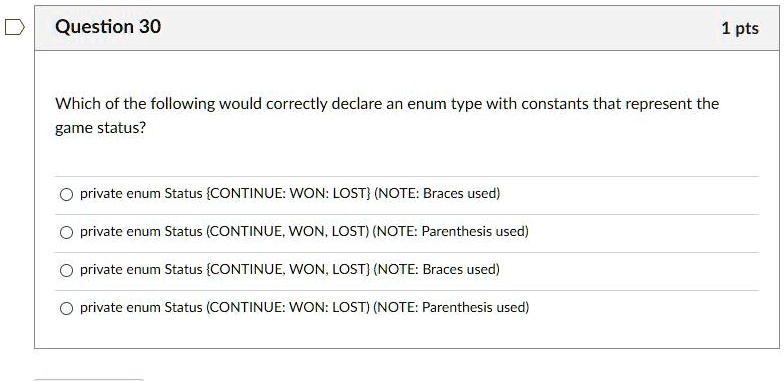 SOLVED: Which of the following would correctly declare an enum type ... SOLVED: Which of the following would correctly declare an enum type ...