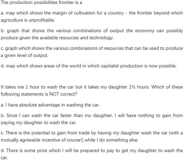 SOLVED: The production possibilities frontier is a a. map which shows ...