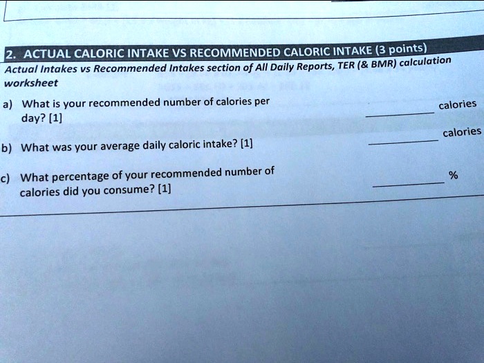 2. ACTUAL CALORIC INTAKE VS RECOMMENDED CALORIC INTAKE (3 points) Actual Intakes vs Recommended ...