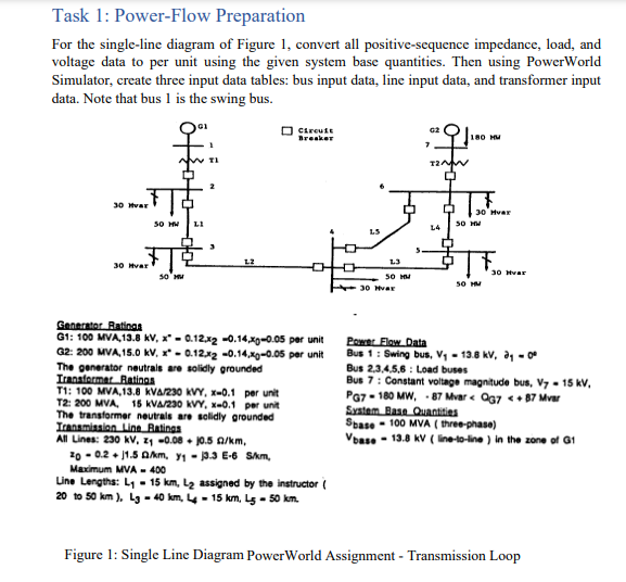 [GET ANSWER] Task 1: Power-Flow Preparation For the single-line diagram ...