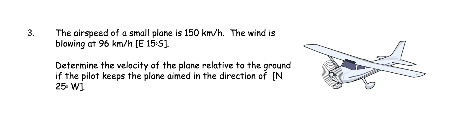 3. The airspeed of a small plane is 150 km / h. The wind is blowing at ...