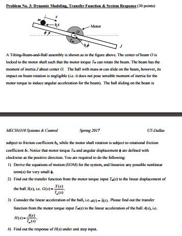 SOLVED: Problem No. 3: Dynamic Modeling, Transfer Function System Response (30 points) A Tilting ...